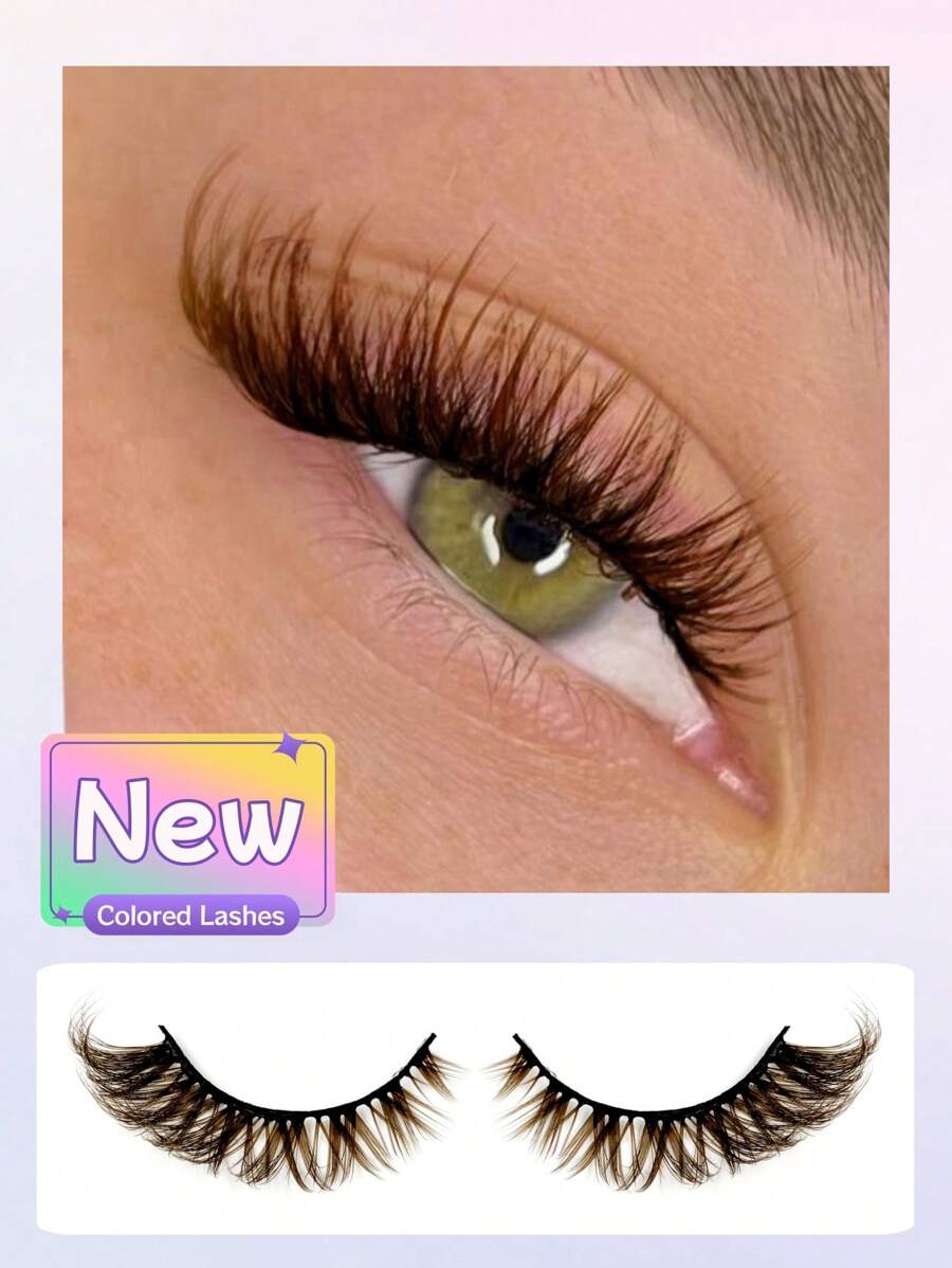 6 Pairs Brown Colored Eyelashes Cat Eye Effect Winged Lash Natural ...