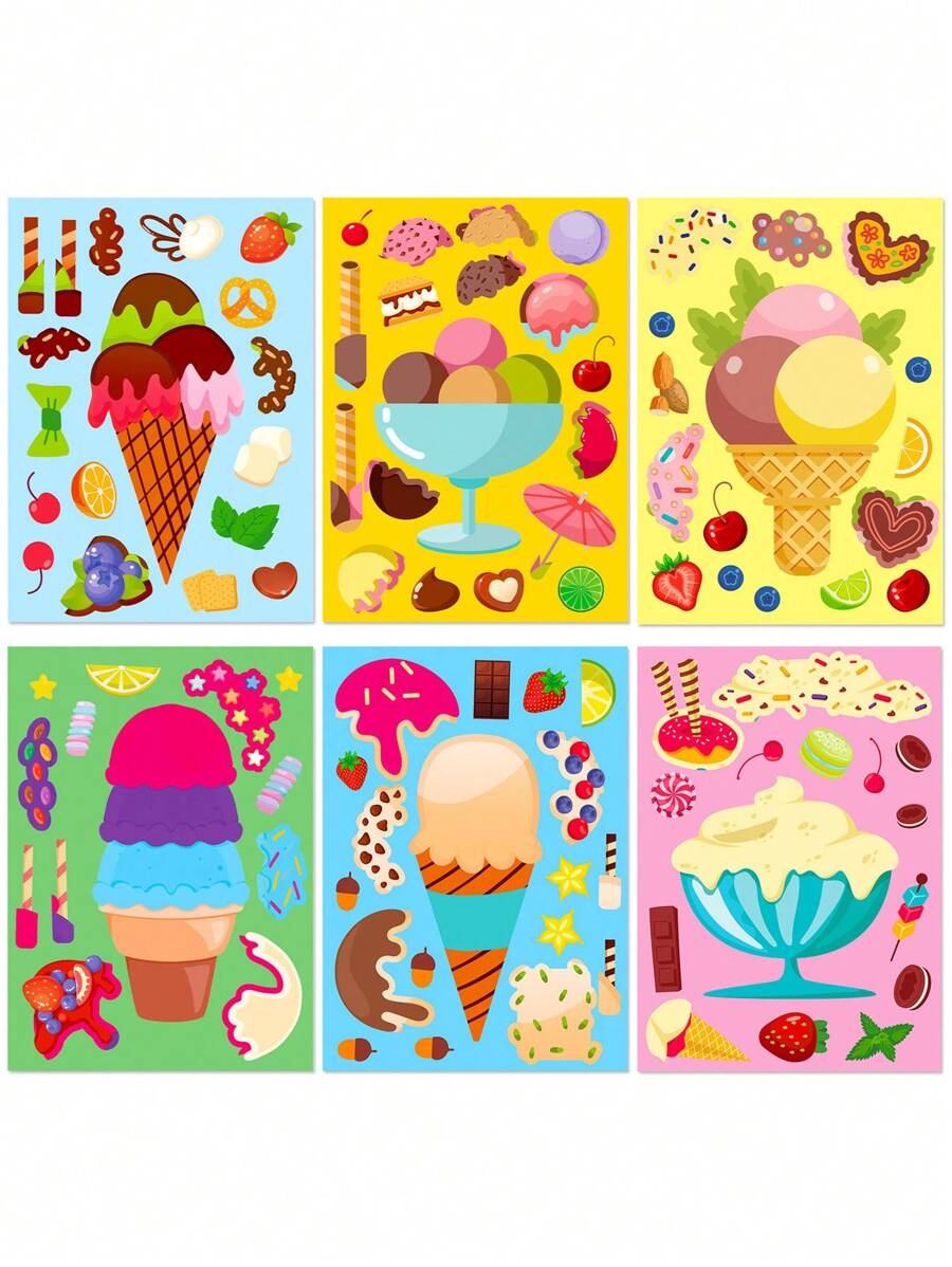 1 Pack Of 6 Cute Ice Cream Dessert Puzzle Stickers, Creative DIY ...