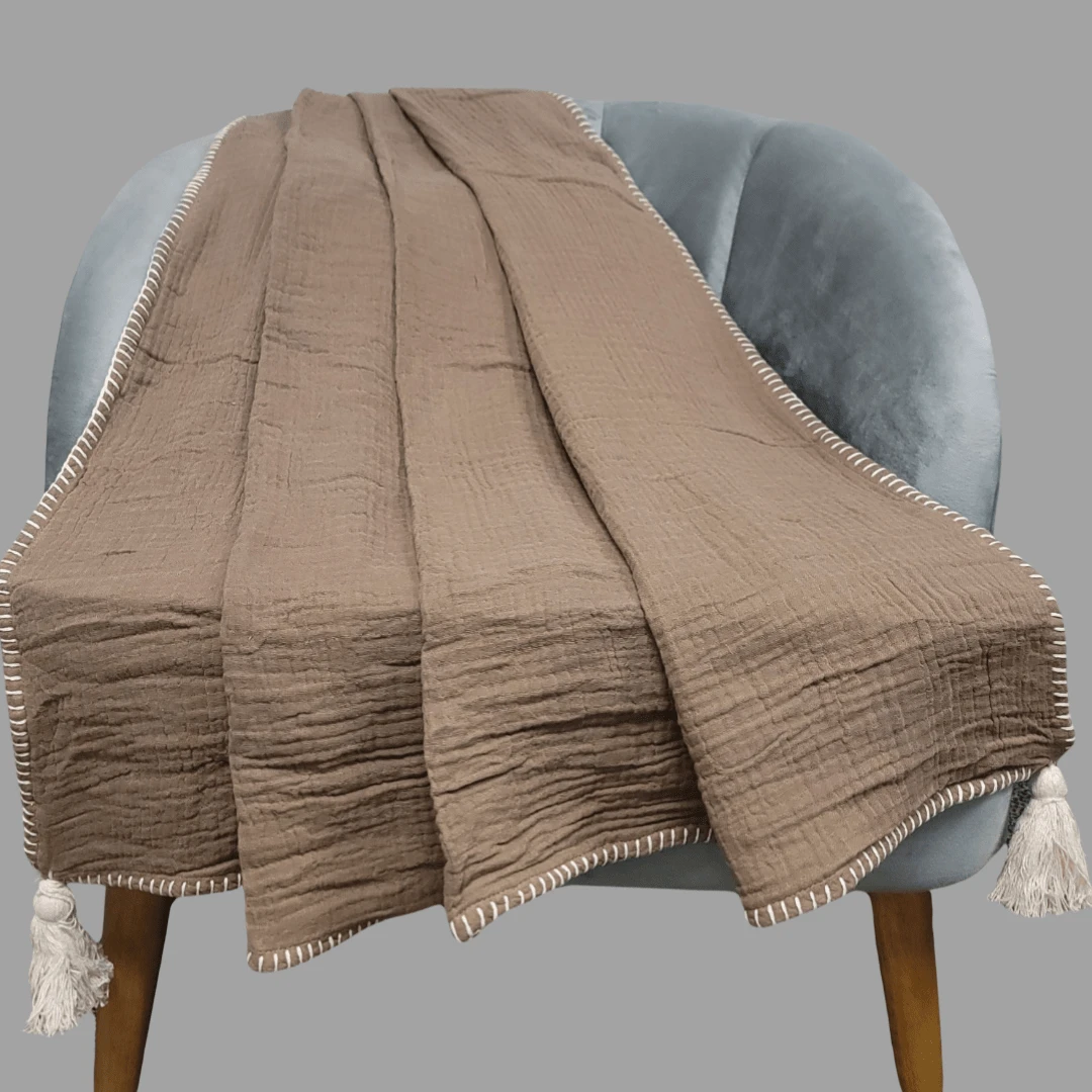 Denim Wash Muslin Throw With 4 Tassel - 50 X 60 Inches | SHEIN USA