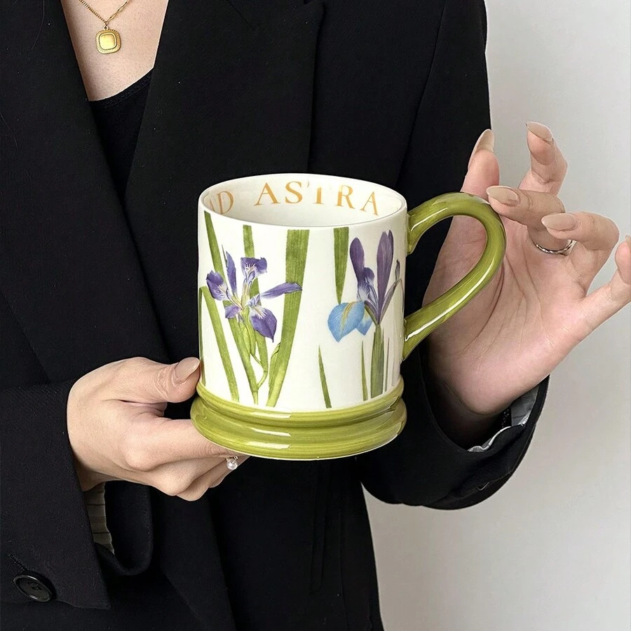 Handmålad oljemålningsstil Iris Mark Cup för hem med stor kapacitet ...