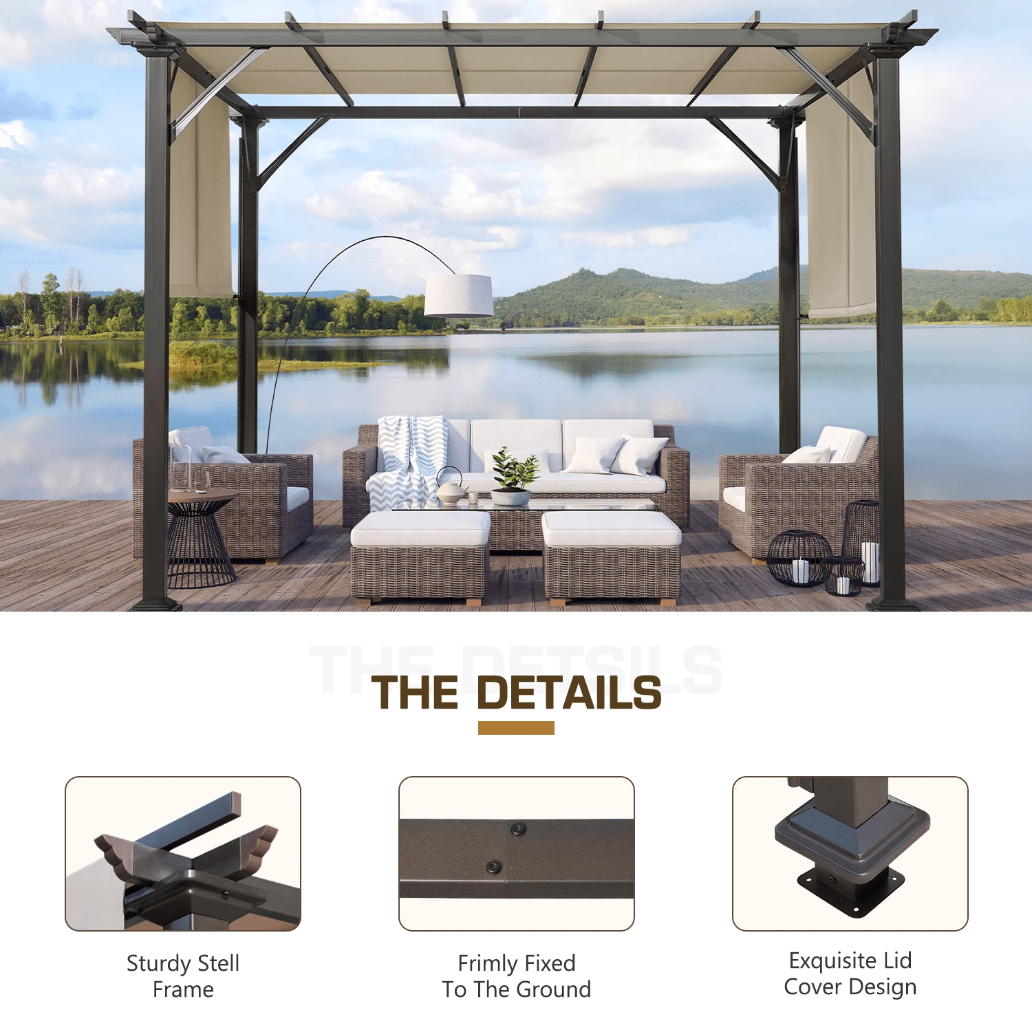 10' X 10' Outdoor Pergola, Gazebos For Patio, Outdoor Patio Steel Frame ...
