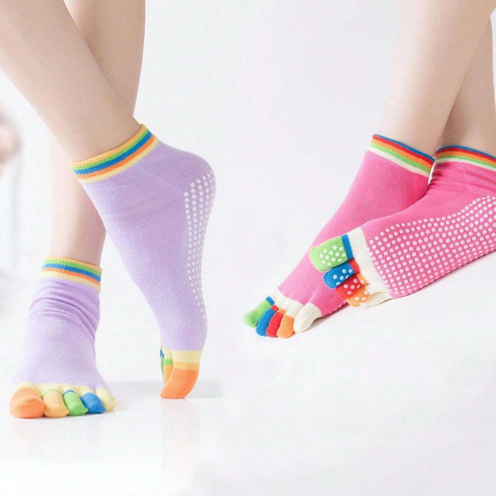 Yoga Socks,Rainbow Five Toe Socks, Women's Anti-Slip Professional ...
