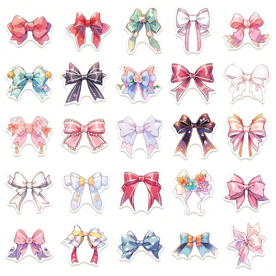 50pcs Cute Bow Stickers, Cartoon Graffiti Decor Stickers For Laptop ...