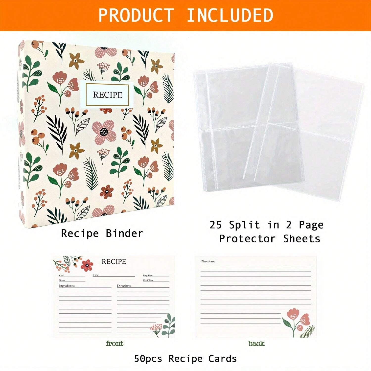 Recipes Book Binder Set,Cookbook, Standard 3 Ring Binder Kit,A5 Size ...