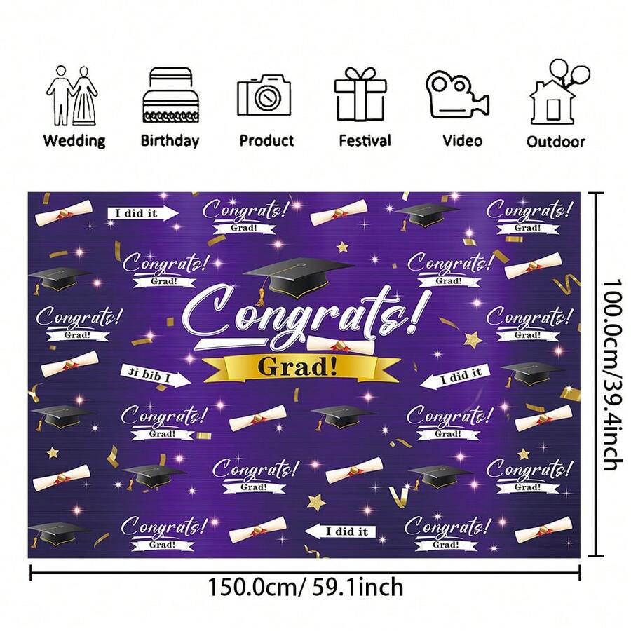 1pc Congratulations Graduation Photography Backdrop, Vinyl Bachelor Cap ...