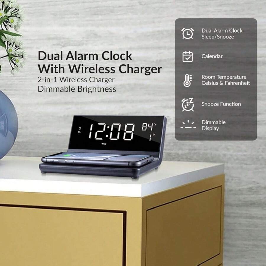 Supersonic Dual Alarm Clock With 2-In-1 Wireless Charger | SHEIN USA