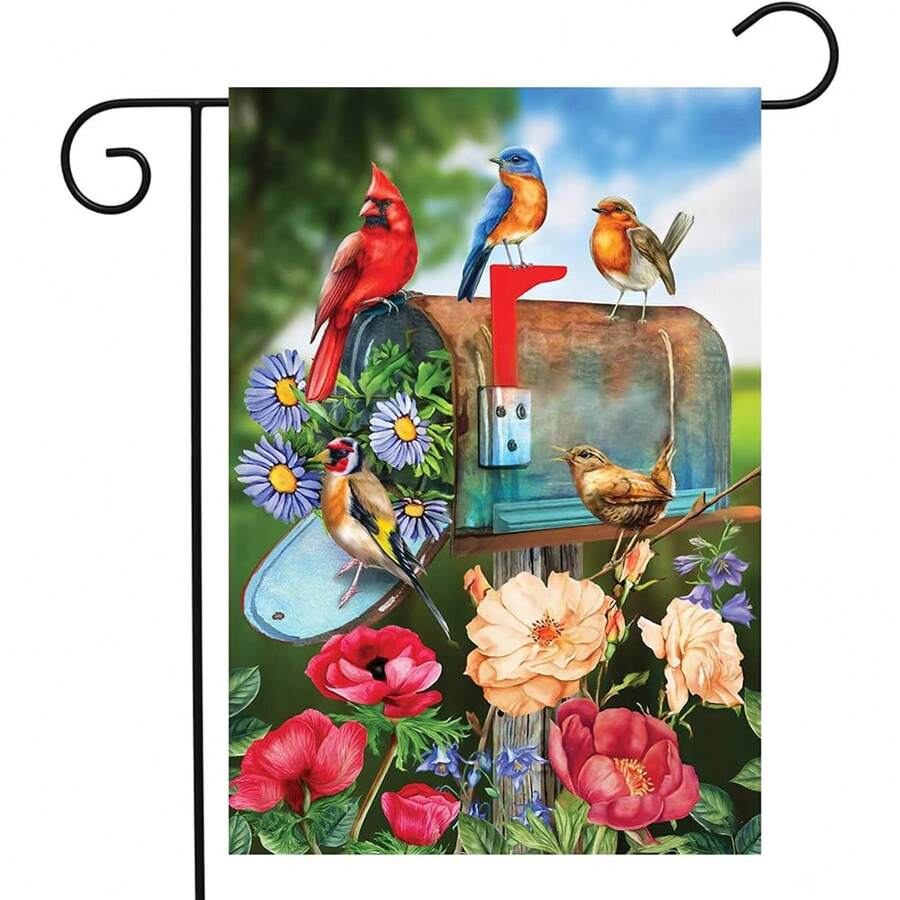 Welcome Spring Birds Garden Flag 12x18 Double Sided Vertical Linen ...