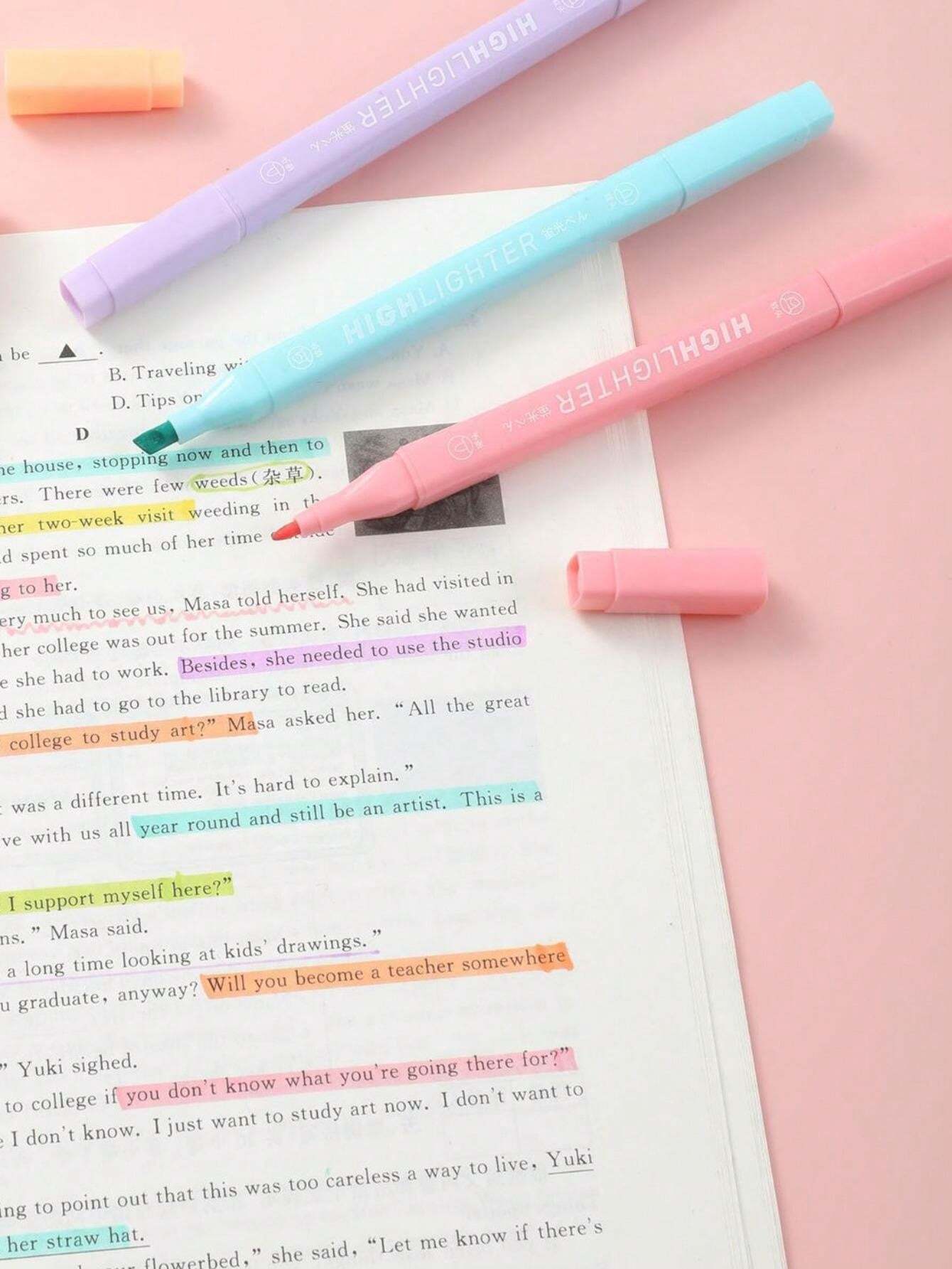 6pcs/Set Double-Ended Fluorescent Pen With Square Barrel Soft Tip ...
