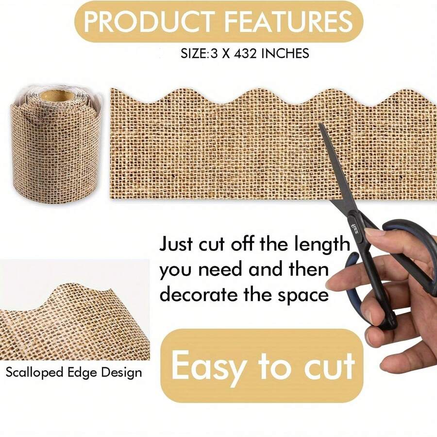 1 Roll/72ft, Bulletin Board Border Decorations - Burlap Scalloped ...