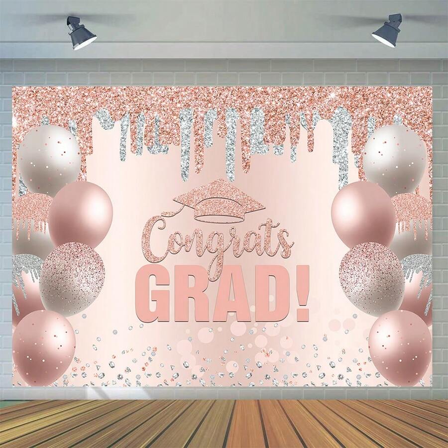 1pc Congrats Grad Photography Backdrop, Vinyl Bachelor Cap Peach Pink ...
