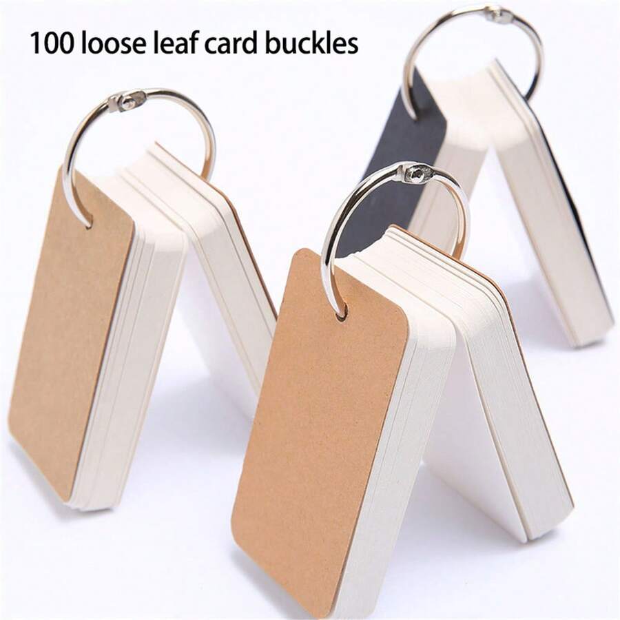 100 Sheets Blank Word Cards, Removable Loose-Leaf Binder Ring Memo ...
