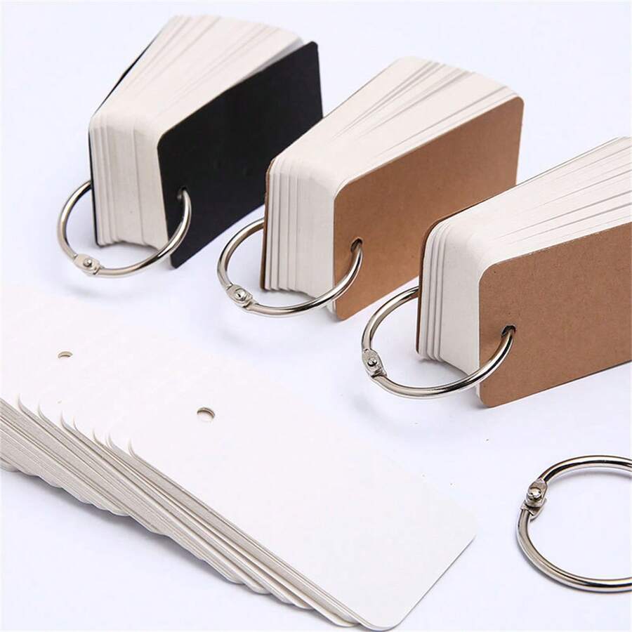 100 Sheets Blank Word Cards, Removable Loose-Leaf Binder Ring Memo ...
