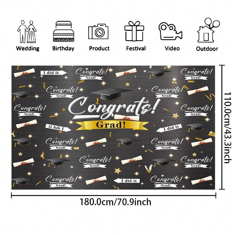 1pc Congrats Grad Vinyl Photography Backdrop With Academic Cap And ...