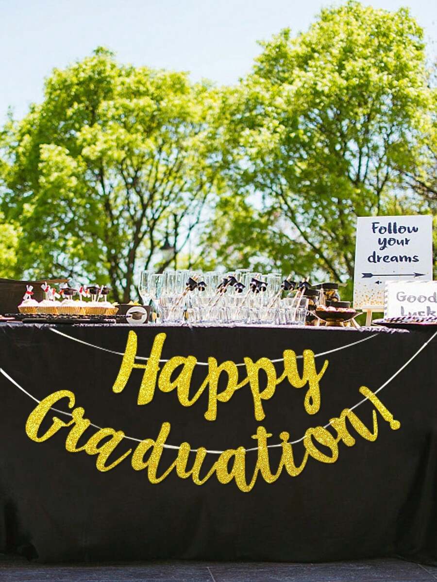 1set Gold Glitter Happy Graduation! Banner For Graduation Party ...