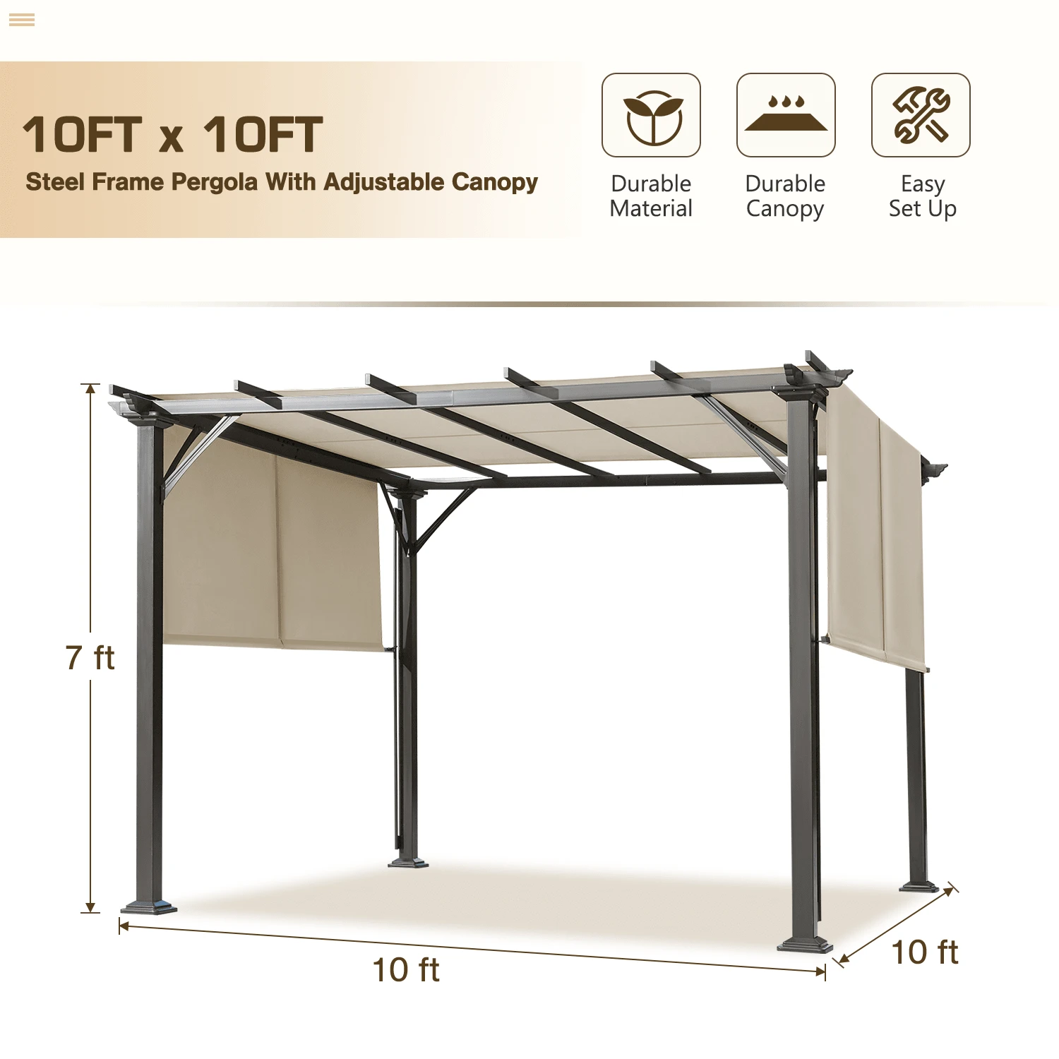 10' X 10' Outdoor Pergola, Gazebos For Patio, Outdoor Patio Steel Frame ...