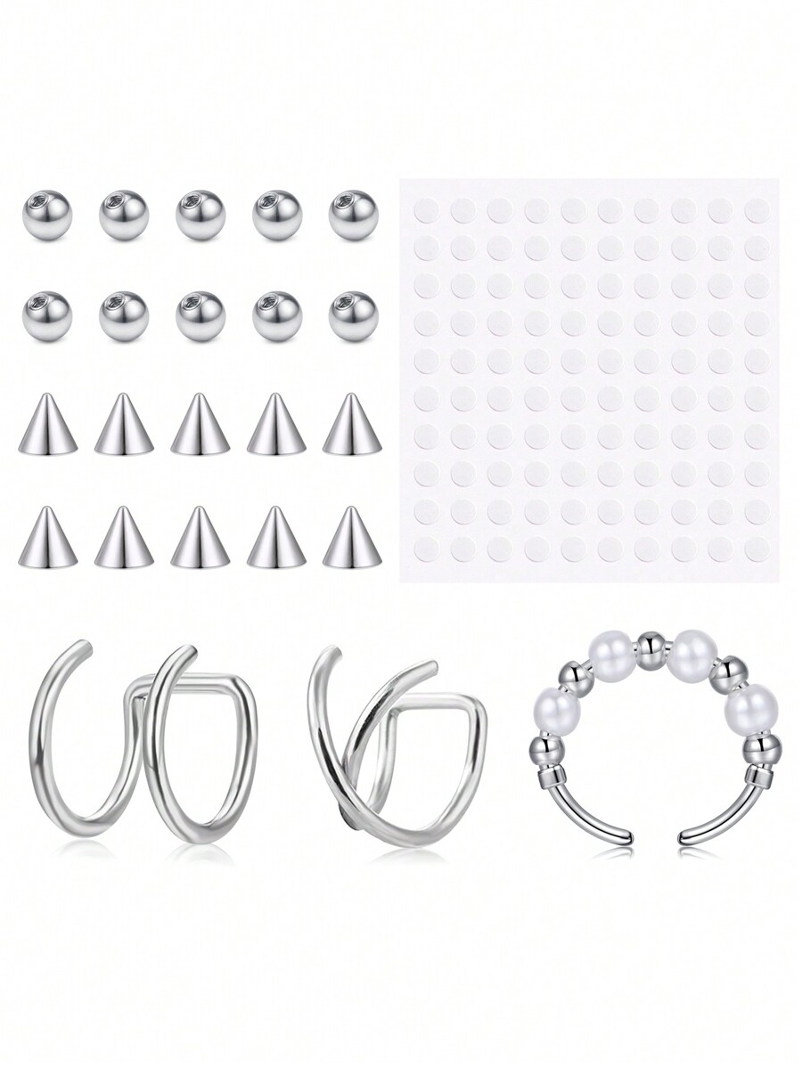 CIZME 17-24PCS Fake Piercings Fake Lip Piercing Fake Lip Ring Fake Nose ...