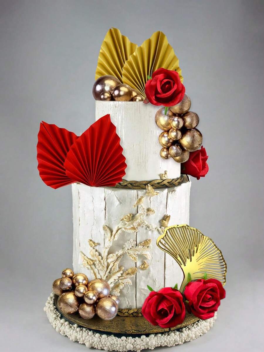 4pcs Palm Leaves Cake Topper Mini Paper Fan Happy Birthday Cupcake ...