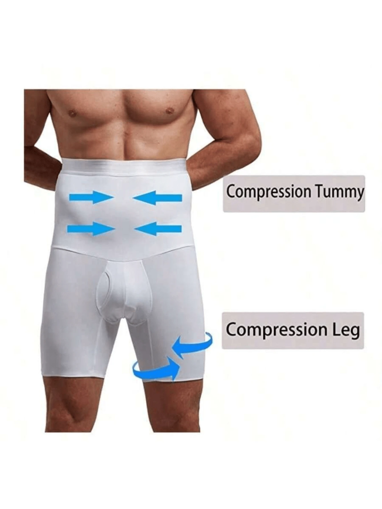 Men's White Silicone Anti-slip High Waist Shapewear Boxer Briefs, Tight ...