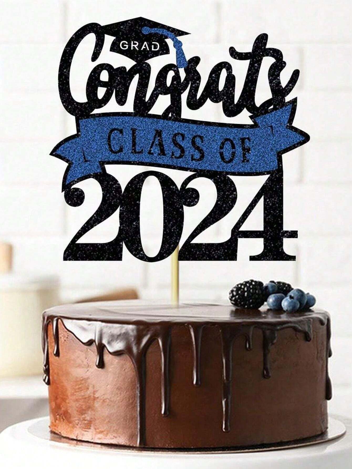 Congratulations 2024 Grad Blue Graduation Cap Cake Topper & 2024 ...