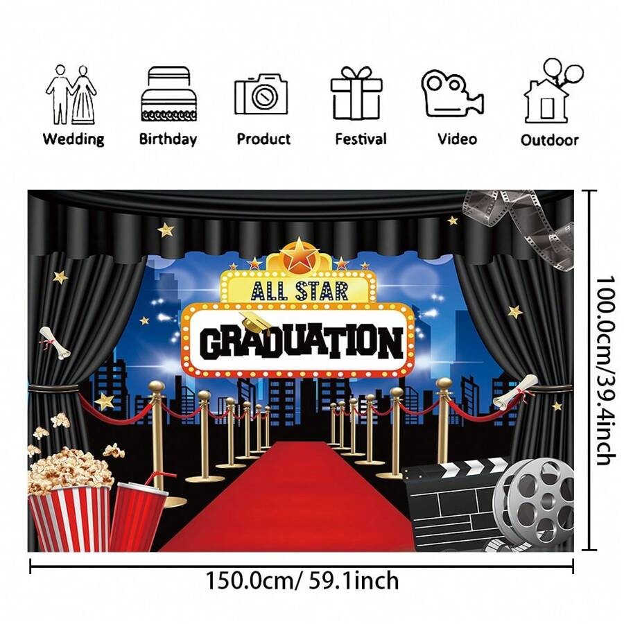 1pc Congratulations Graduation Photography Backdrop, Vinyl Black ...