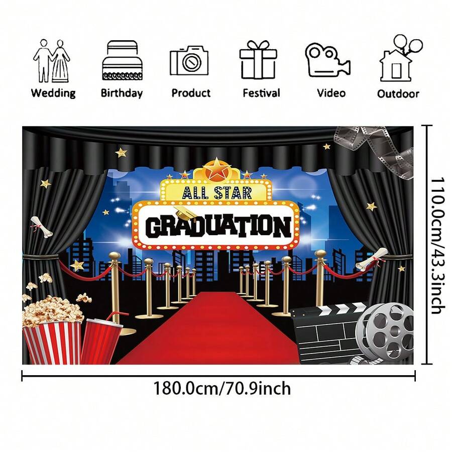 1pc Congratulations Graduation Photography Backdrop, Vinyl Black ...