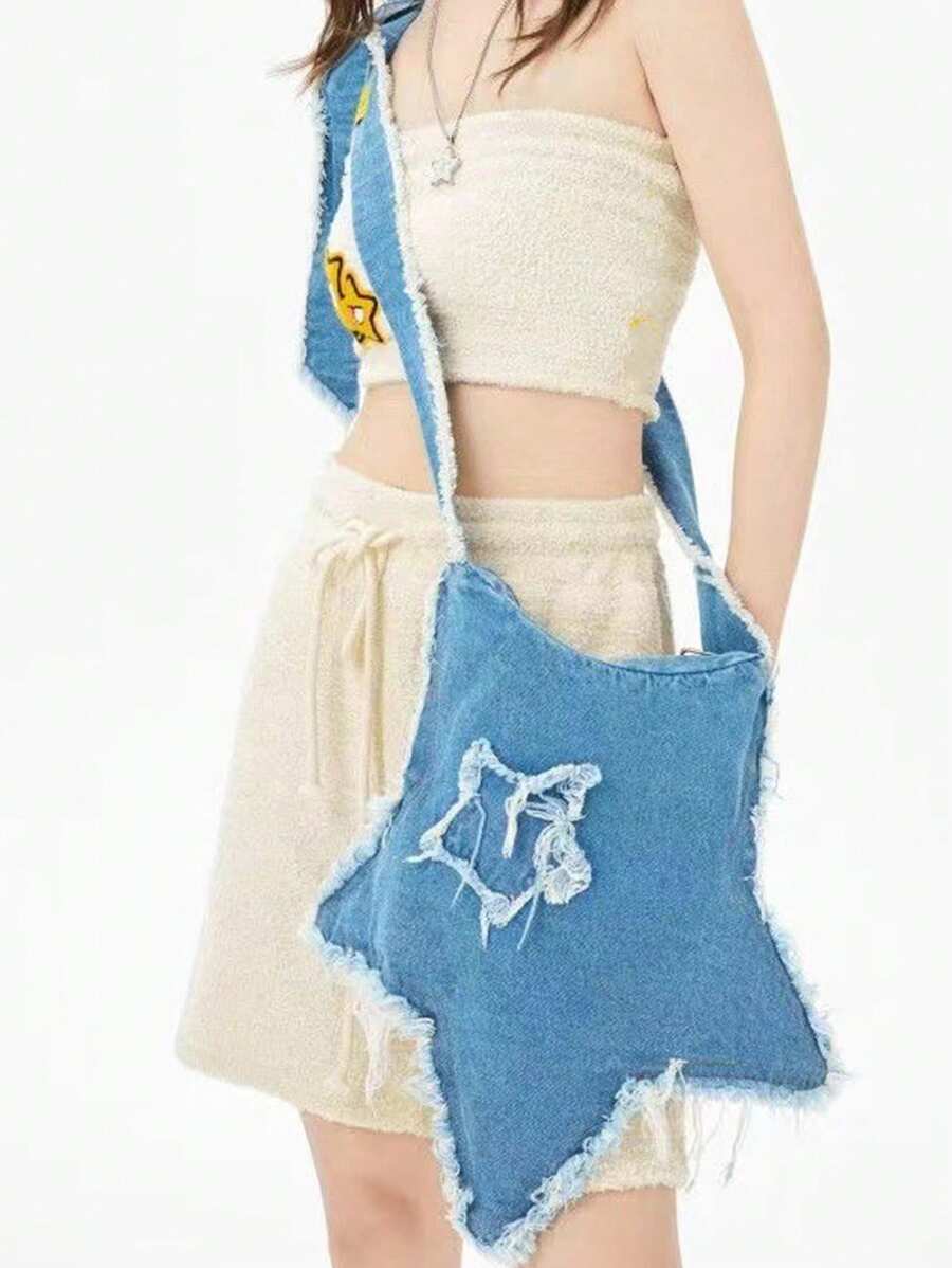 Star Cowboy Bag Damaged Napping Diagonal Bag Washed Heavy Shoulder Bag ...