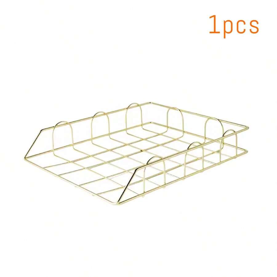 1/2pcs A4 Desktop File Holder, Rose Gold Metal Mesh Desk Organizer Tray ...