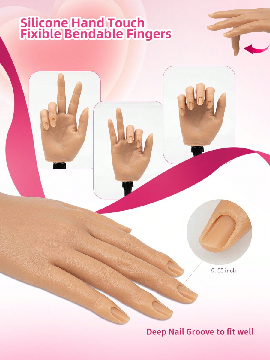 Nail Practice Hand For Acrylic Nails Silicone Hands Training Fake Nail ...