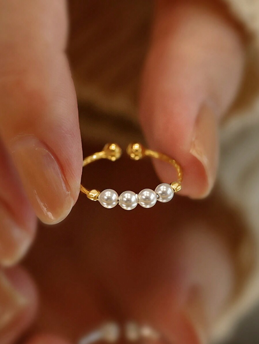 1pc S925 Silver Dainty Faux Pearl Ring Stylish & Charming Finger Rings ...