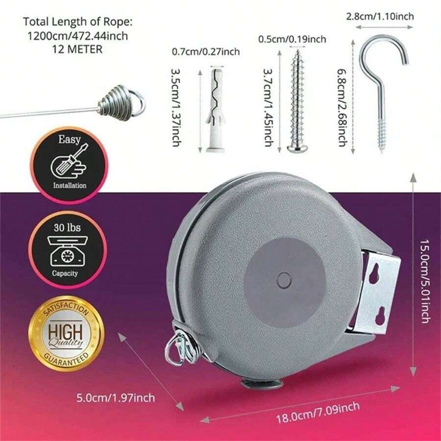 Cuerda de ropa retráctil larga de 12m para uso en interiores y ...