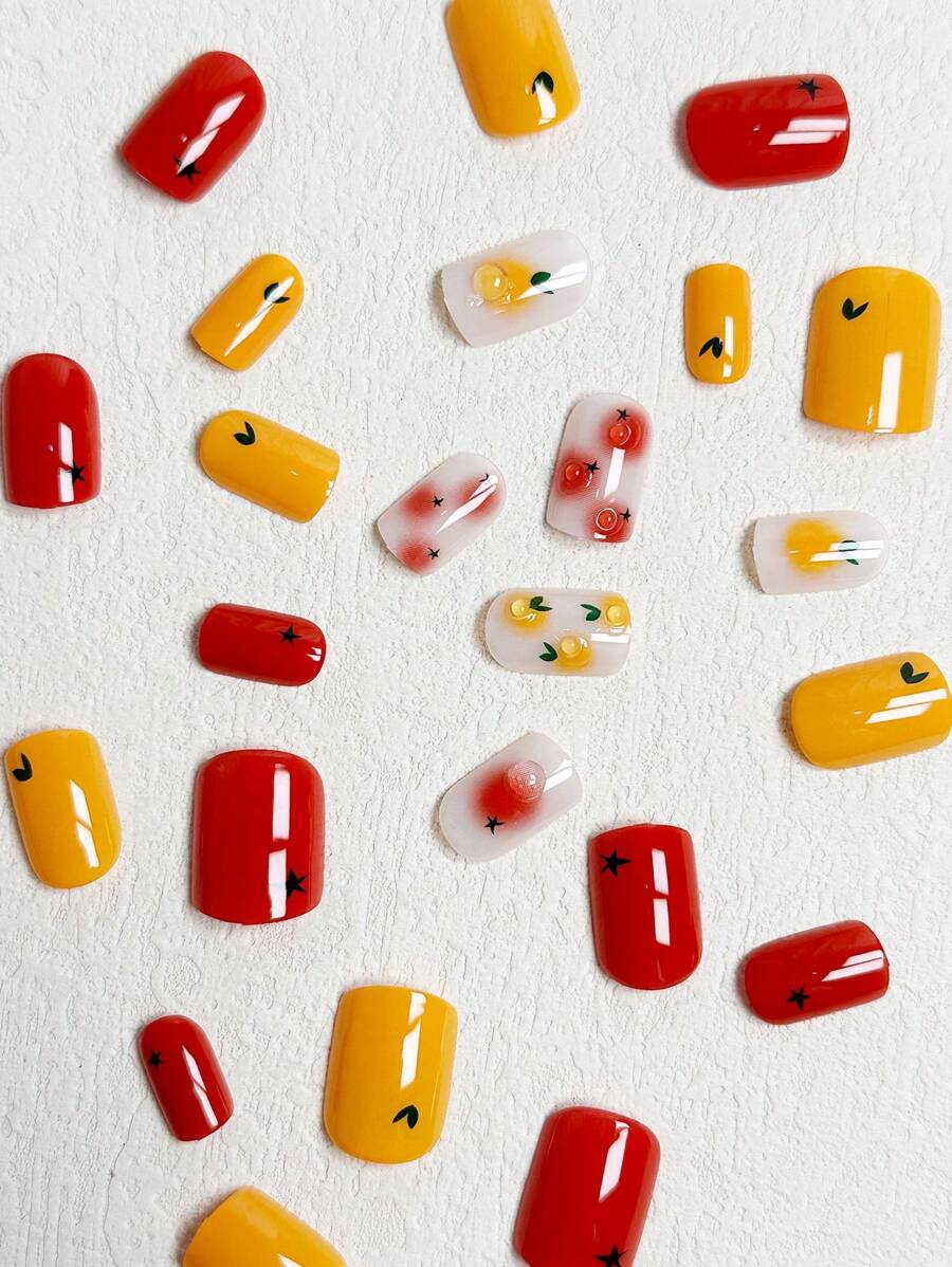 24pcs Short Artificial Nails For Spring And Summer, Fresh And Lovely ...