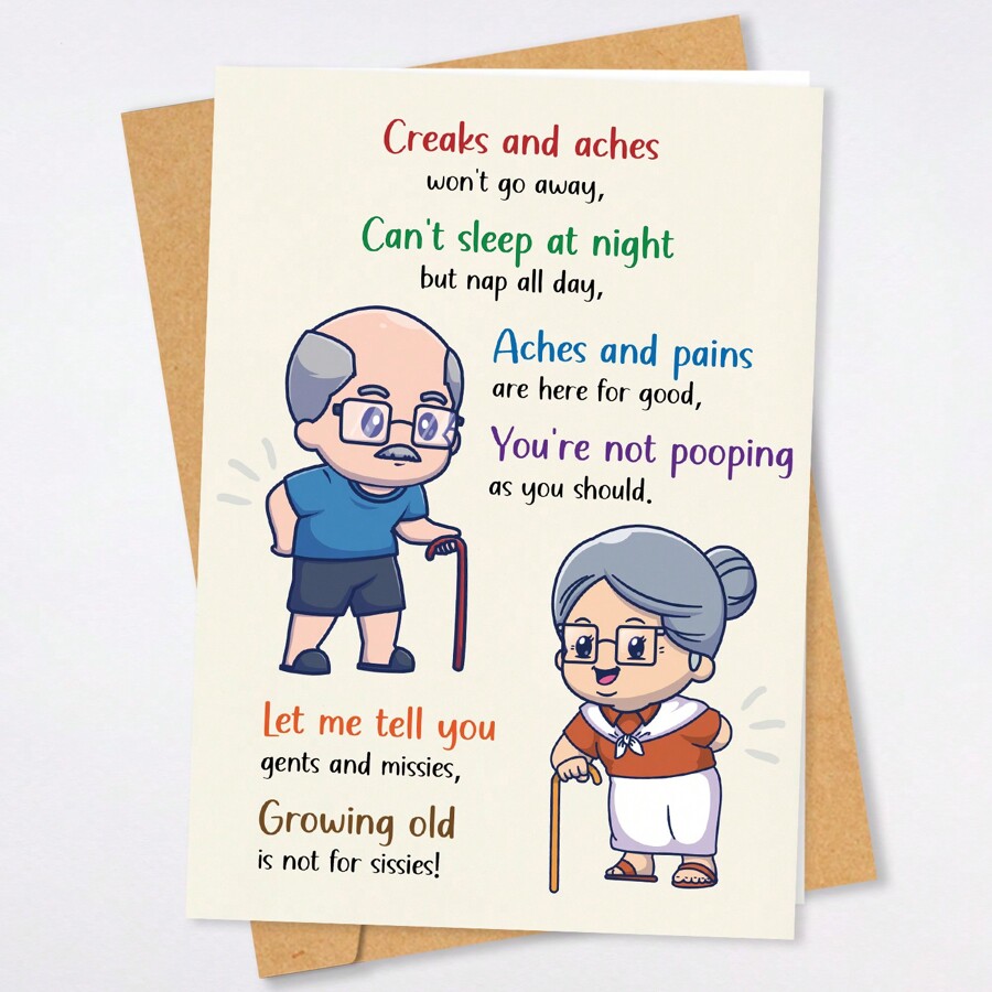 1pc, Humorous Birthday Greeting Card, Creaks And Aches, Funny Birthday ...