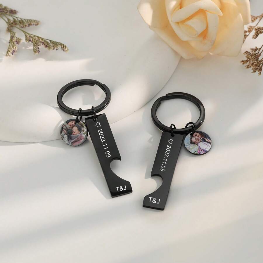 2pcs Customized Name And Photo Keychains, Gifts For Lovers/Couples ...