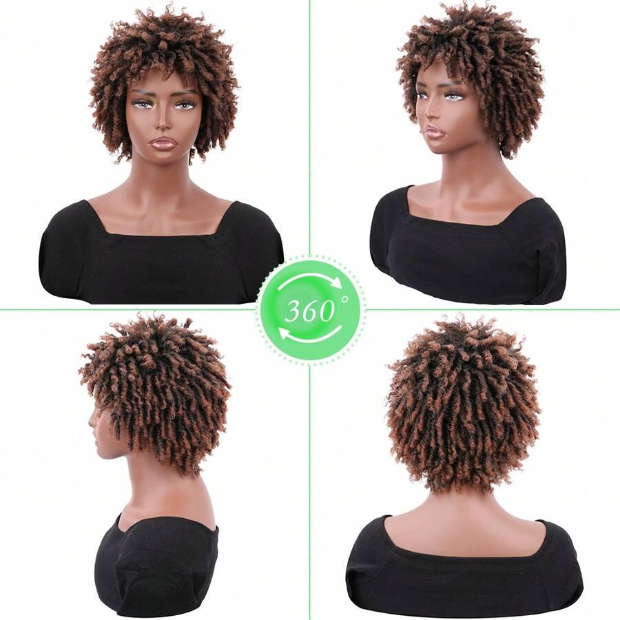 Short Dreadlock Wig Short Afro Curly Braided Wigs For Black Women Faux ...