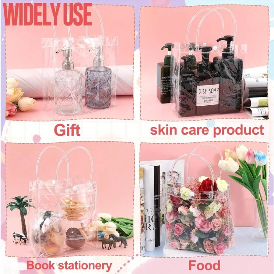 Transparent PVC Gift Bags With Handle, Reusable (20pcs/Pack)- Ideal For ...