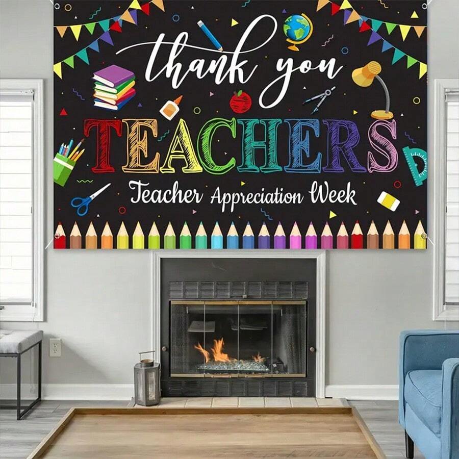 Thank You Teacher Backdrop, Teacher Appreciation Classroom Banner ...