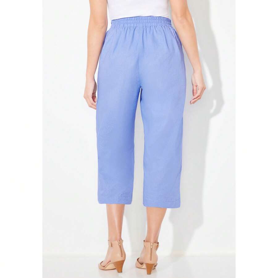 Catherines Women's Plus Size Petite Flat Front Linen Capri - 0XWP, Blue ...