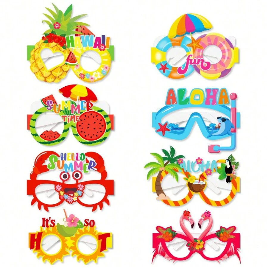 8pcs Hawaiian Style Paper Glasses Party Decoration Props With Flamingo ...