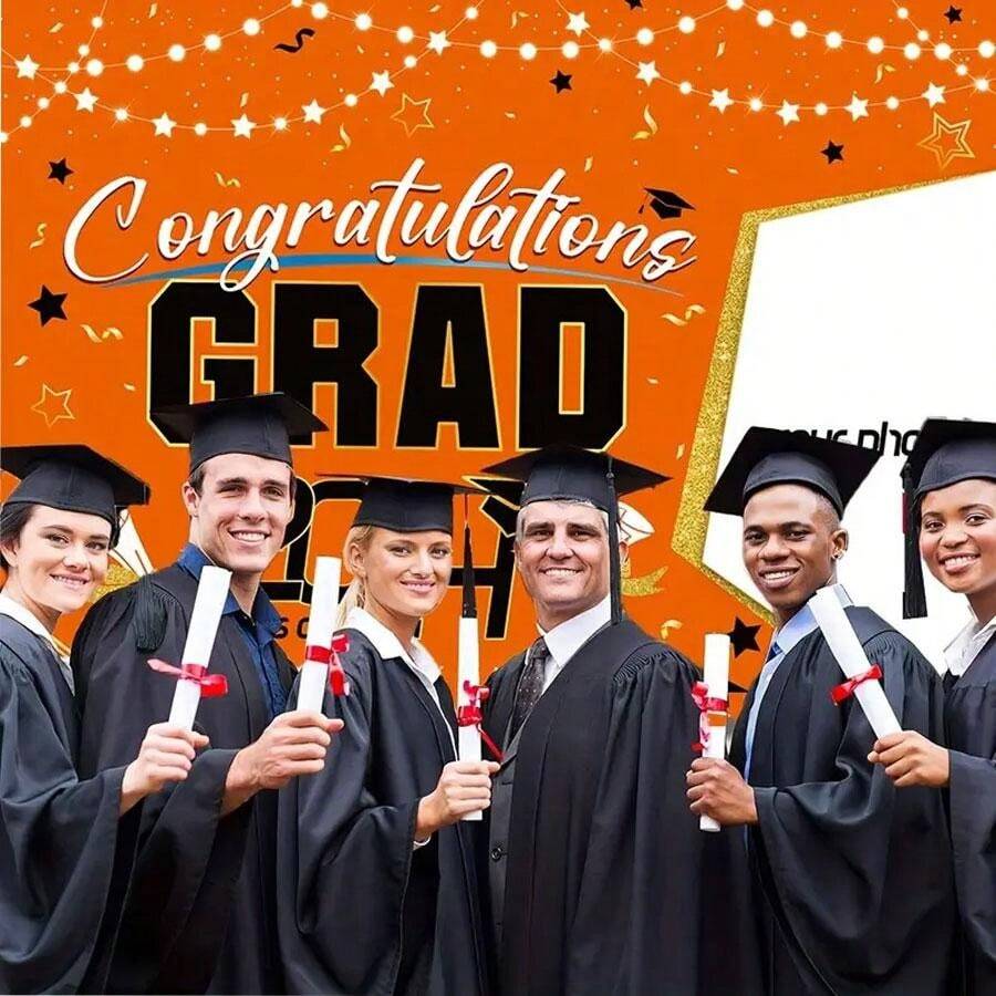 Custom Congratulations Graduation Photography Backdrop, Orange-Themed ...
