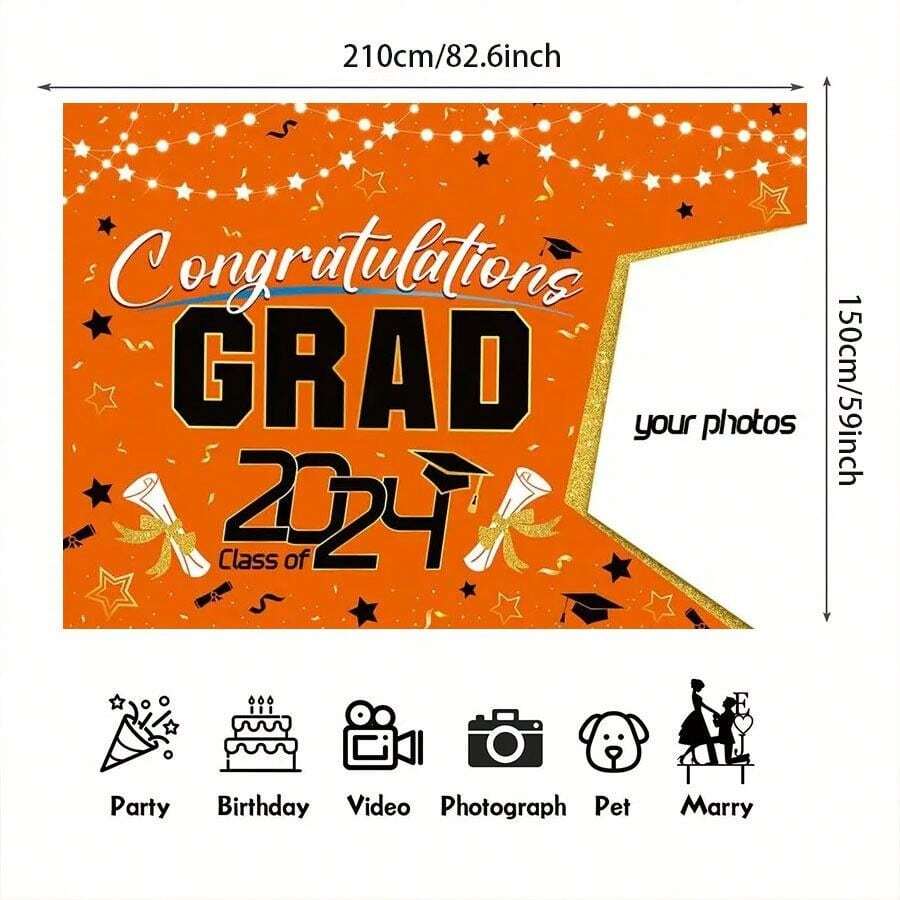 Custom Congratulations Graduation Photography Backdrop, Orange-Themed ...