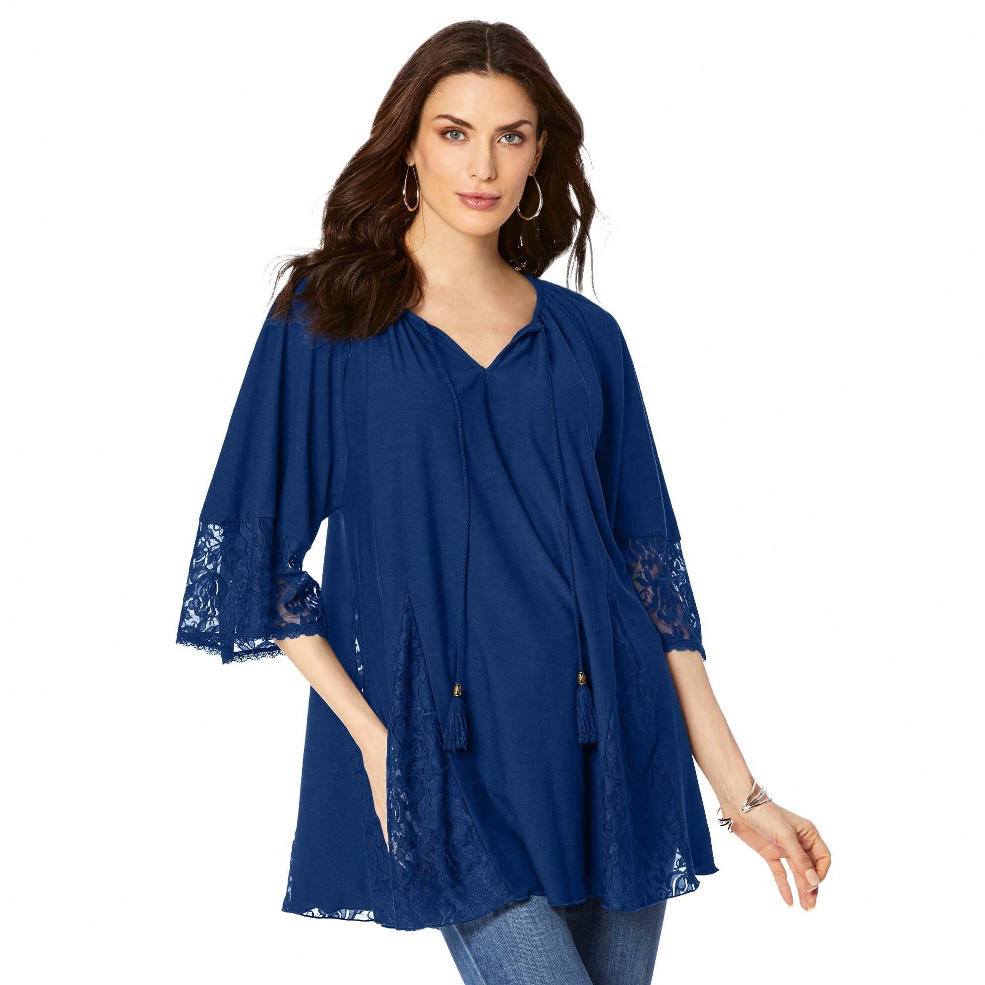 Roaman's Women's Plus Size Lace Tunic | SHEIN USA