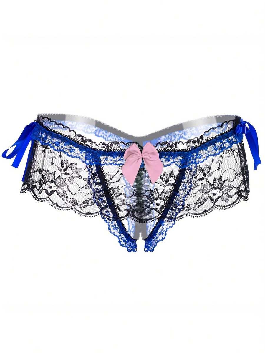 Women Sexy Lace Open Crotch Thong Panties, Transparent Thong With T ...