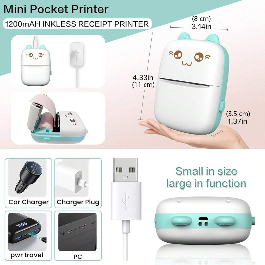 Mini Printer Wireless Mini Photo Printer Label Printer, Pocket Portable ...