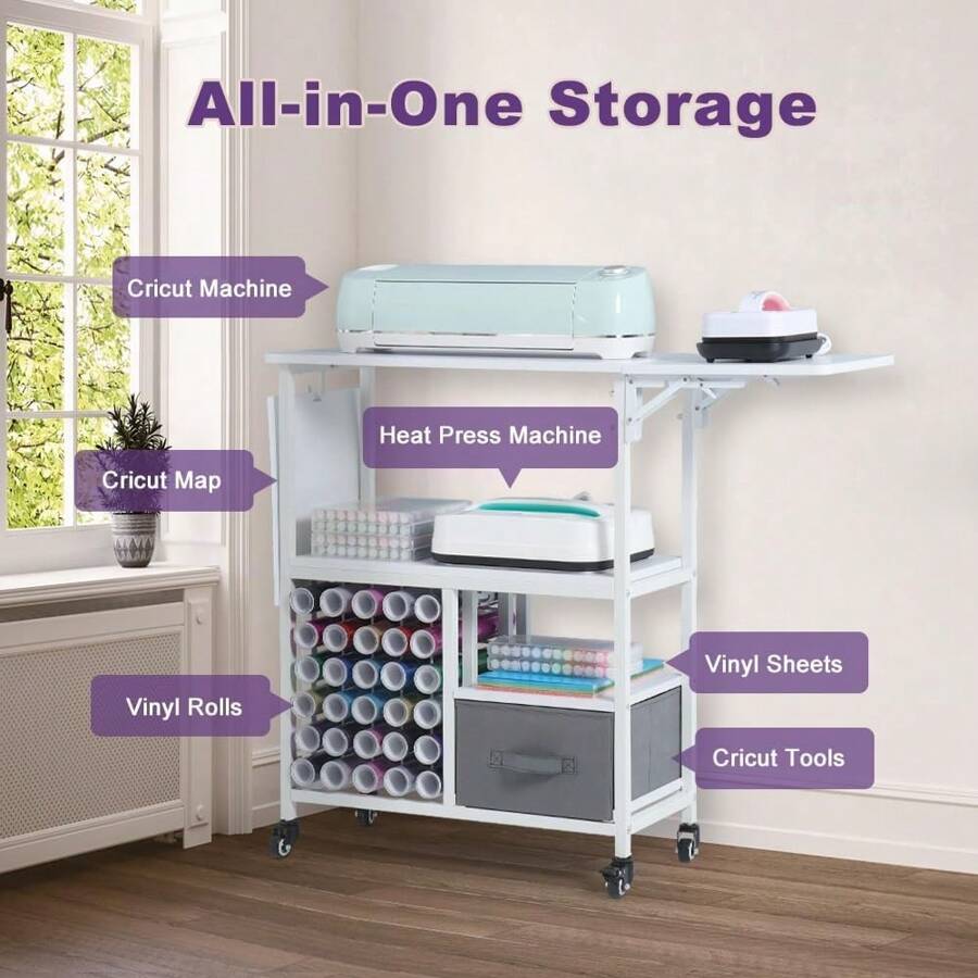 LUCKUP Organization And Storage Craft Table With 30 Vinyl Roll Holders ...