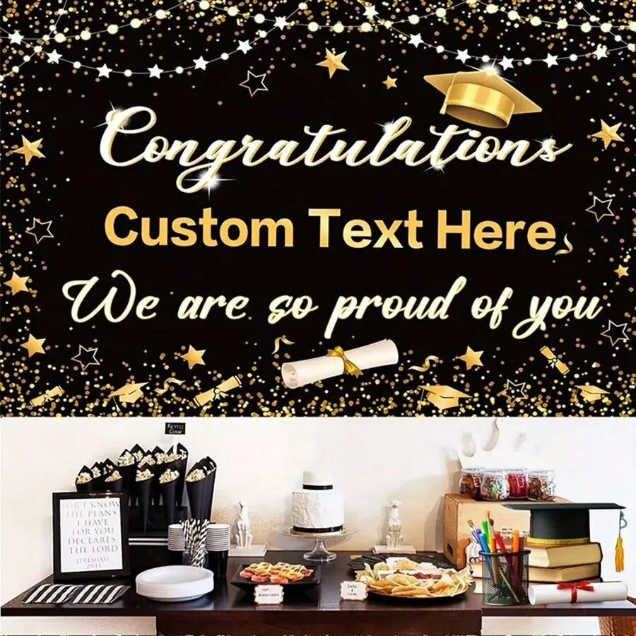 2024 Graduation Photo Booth Background - Elegant Black And Gold ...