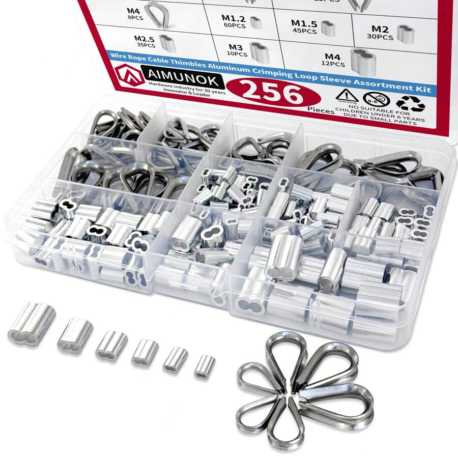 256pcs 304 Stainless Steel Wire Rope Cable Thimbles Combo And Aluminum ...