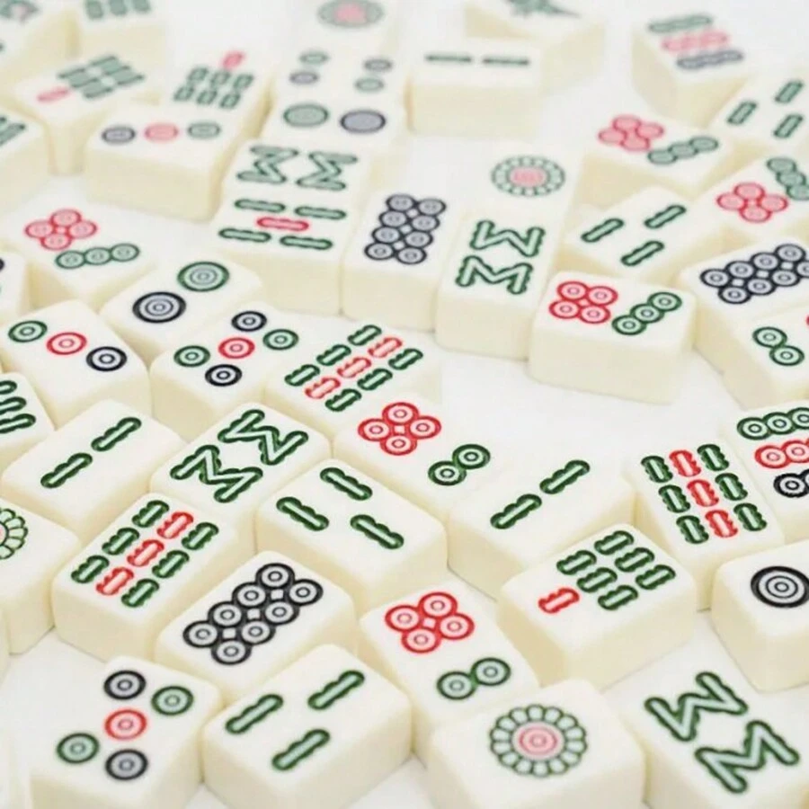 Conjunto Chinês de Mahjong, 144 peças de mini ladrilhos brancos de ...