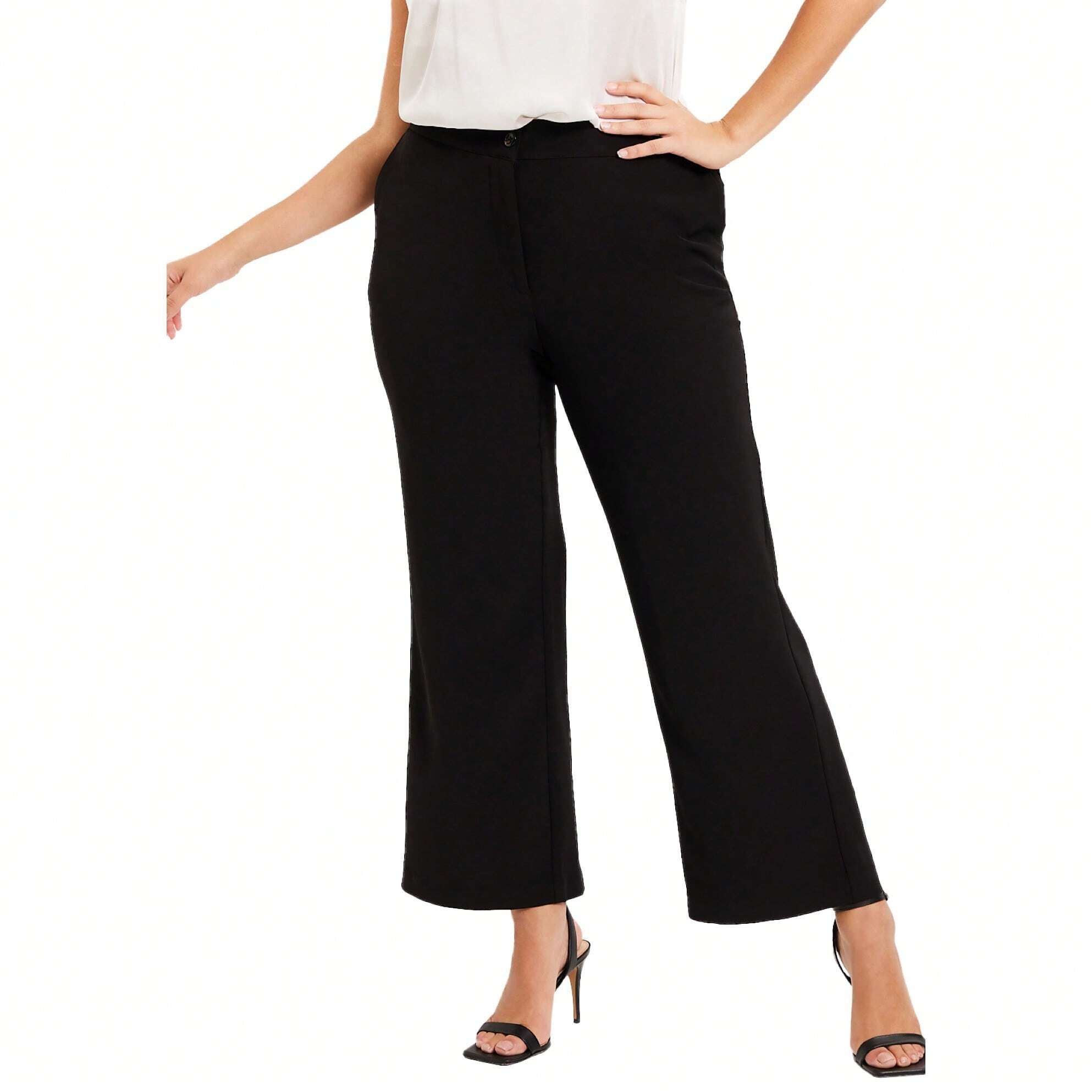 June + Vie Women's Plus Size Curvie Fit Wide-Leg Corner Office Pants ...