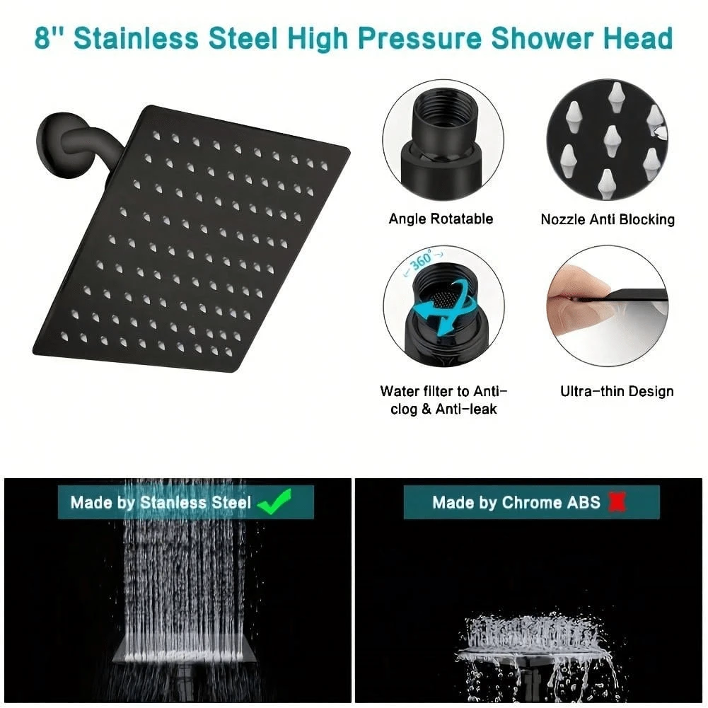 5-Function Handheld Shower Head With 8-Inch High Pressure Rainfall Stainless Steel Showerhead ...