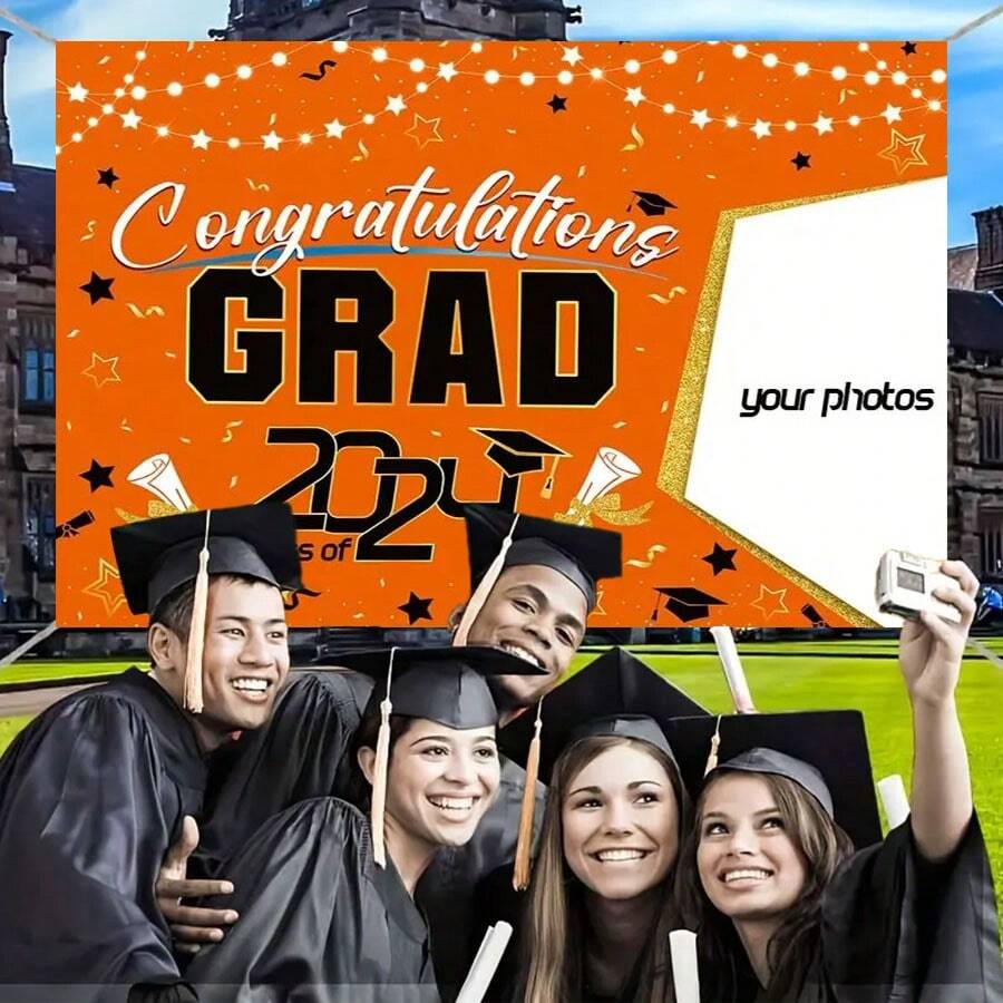 Custom Congratulations Graduation Photography Backdrop, Orange-Themed ...